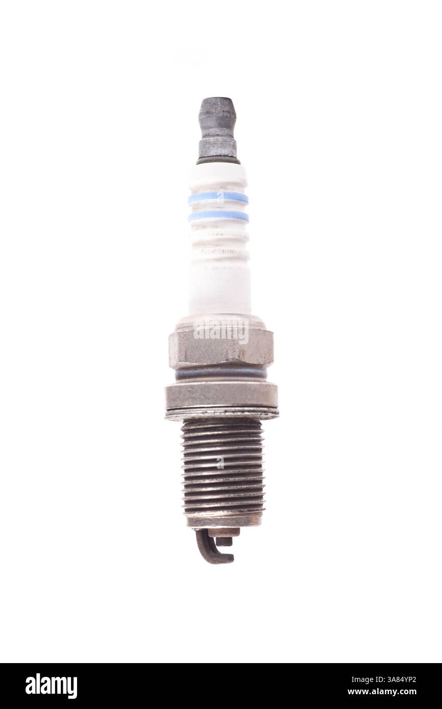 Spark plug for cars isolated white background Stock Photo - Alamy