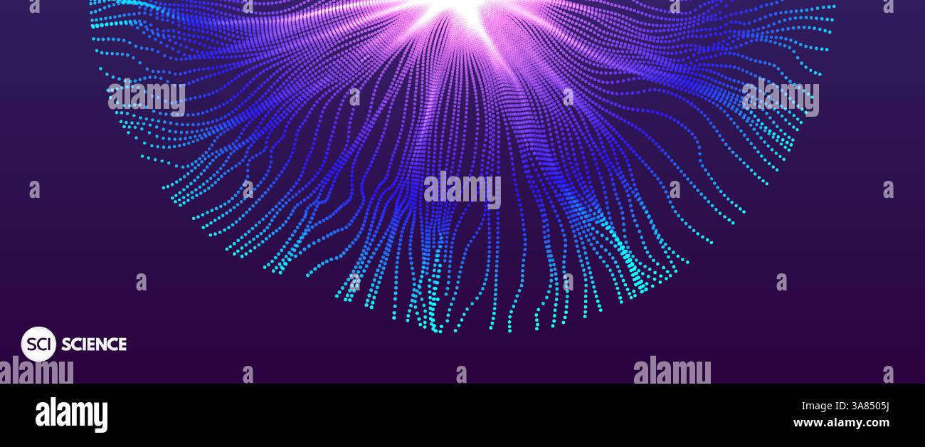 Array with dynamic particles. 3D technology style. Abstract background. Vector illustration ...