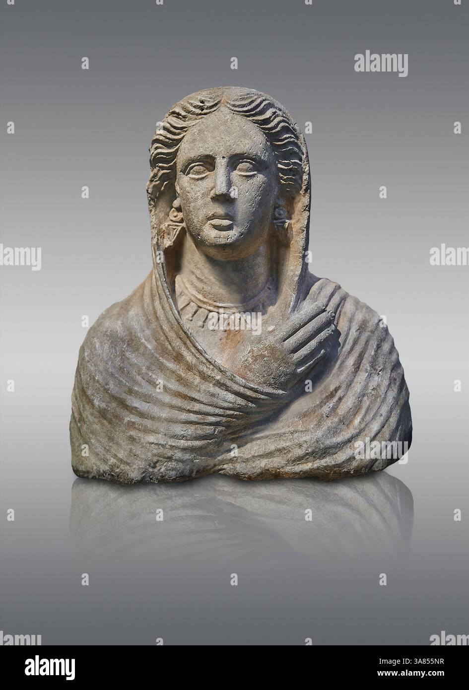 Roman limestone Hellenistic style portrait funerary bust of a veiled ...