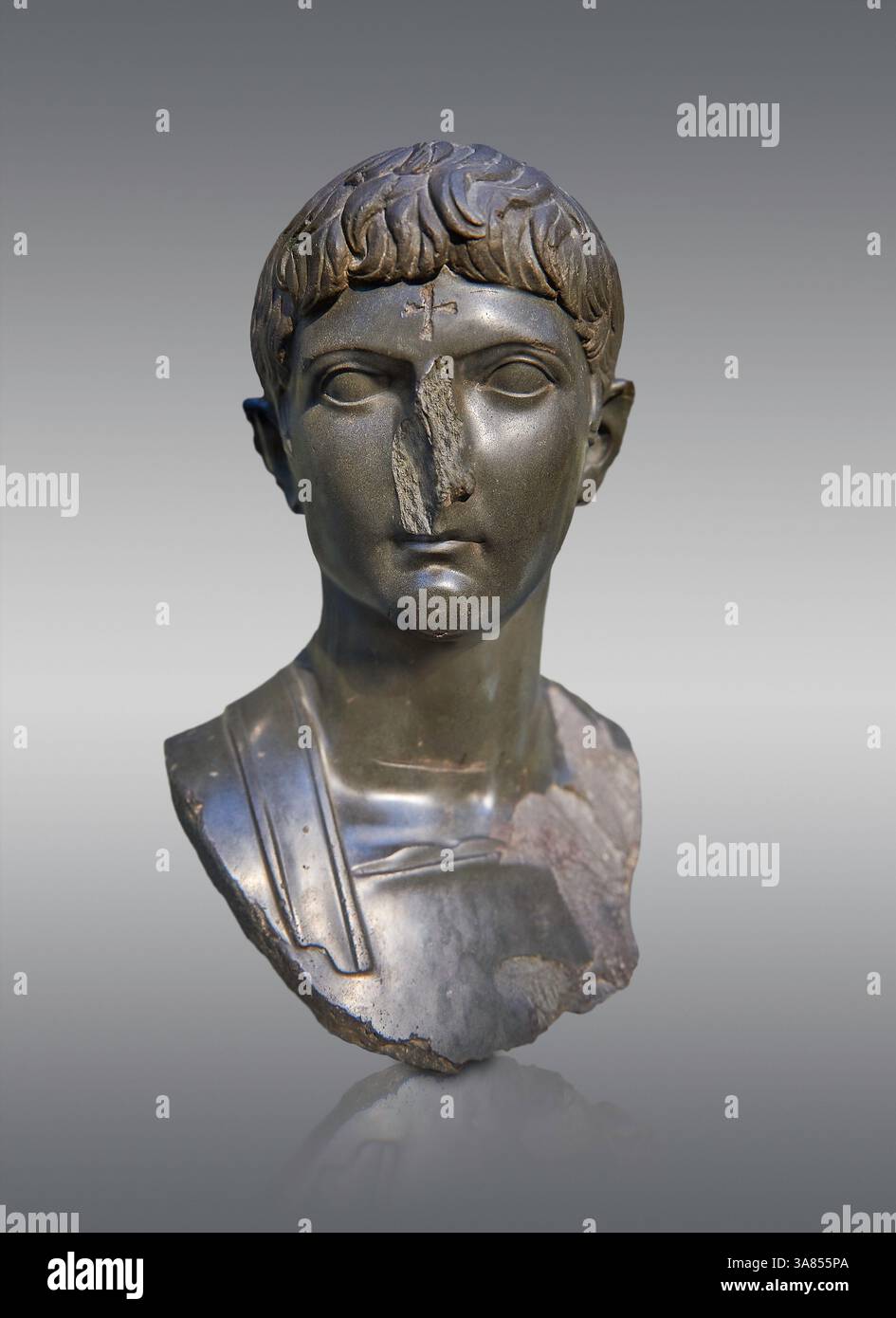 Roman basalt statue head of Germanicus, 14 - 20 AD, from Egypt. British ...