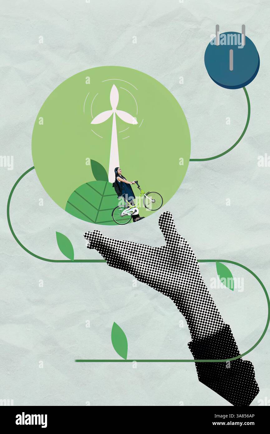 Sustainability and Renewable Energy. A person riding a bicycle ...