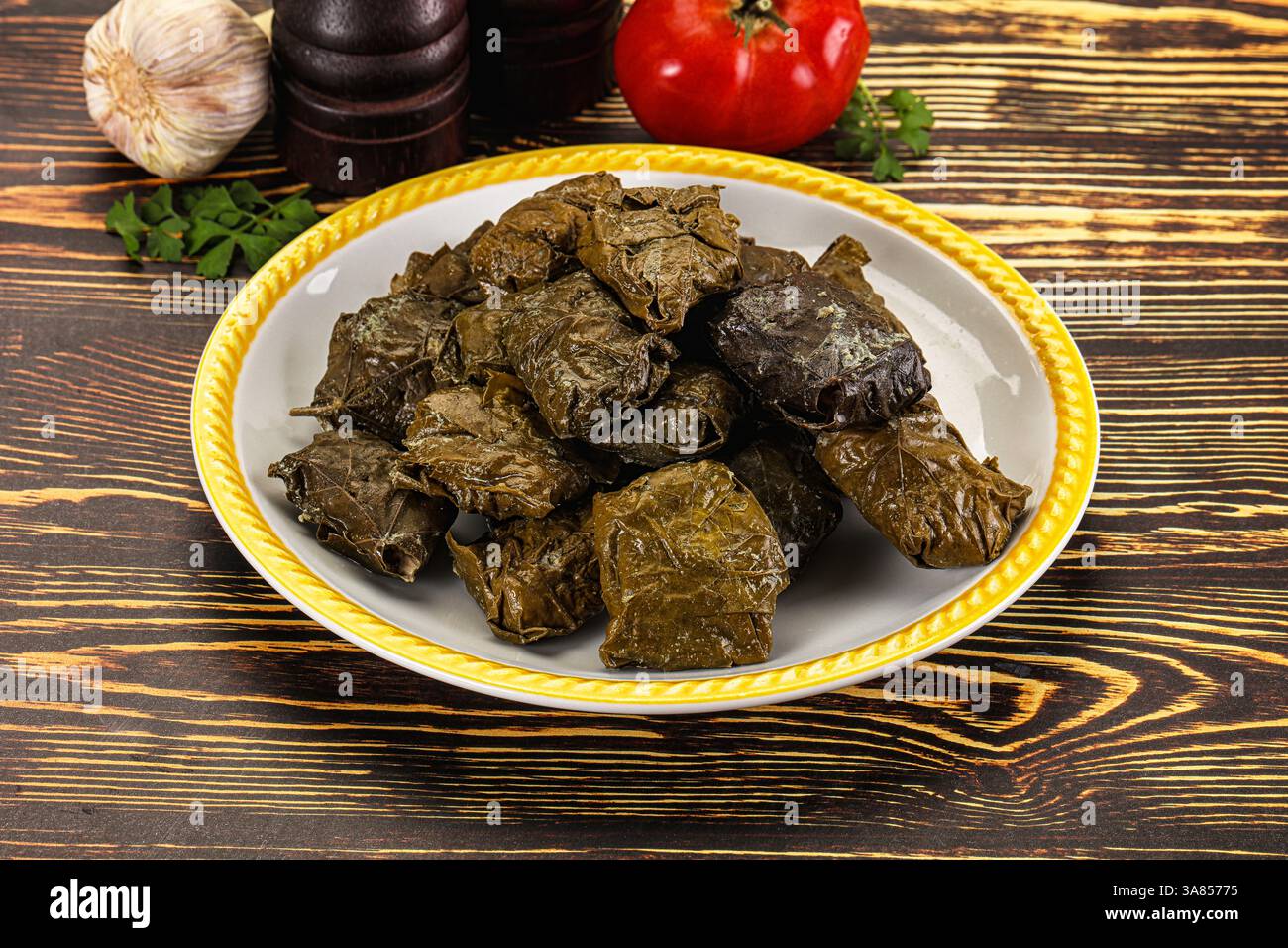 Stuffed dolma - various meat in grape leaves Stock Photo - Alamy
