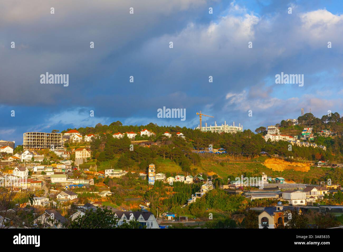 Da Lat city, Vietnam, January 07 2025: A scenic hillside, dotted with ...