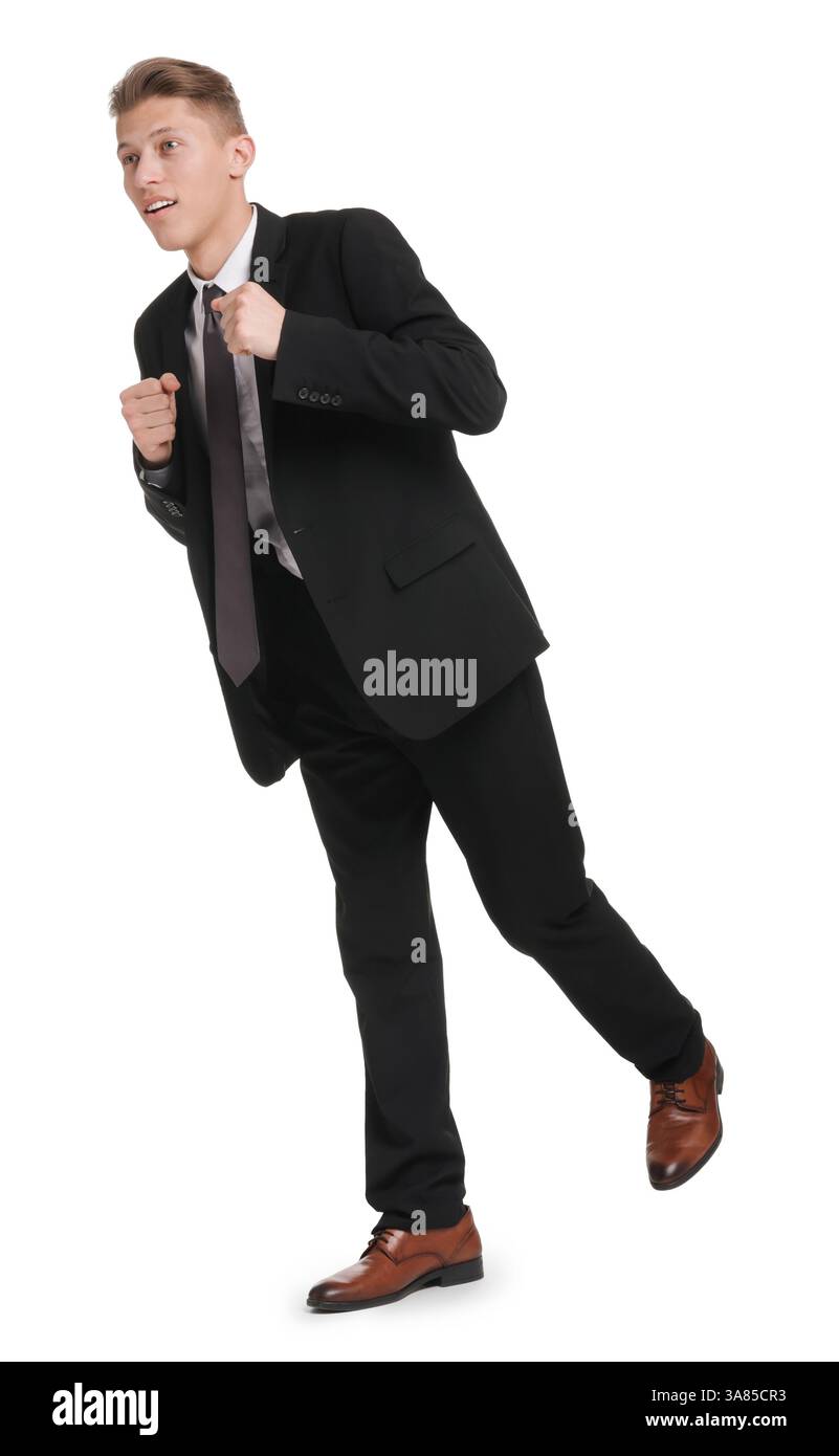 Business competition. Man running on white background Stock Photo - Alamy
