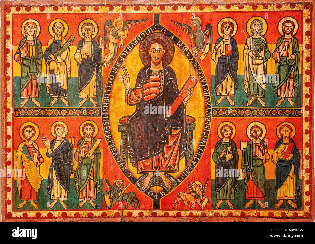 Altar frontal from Esquius, Romanesque, 12th century, tempera and remains of metal leaves on ...