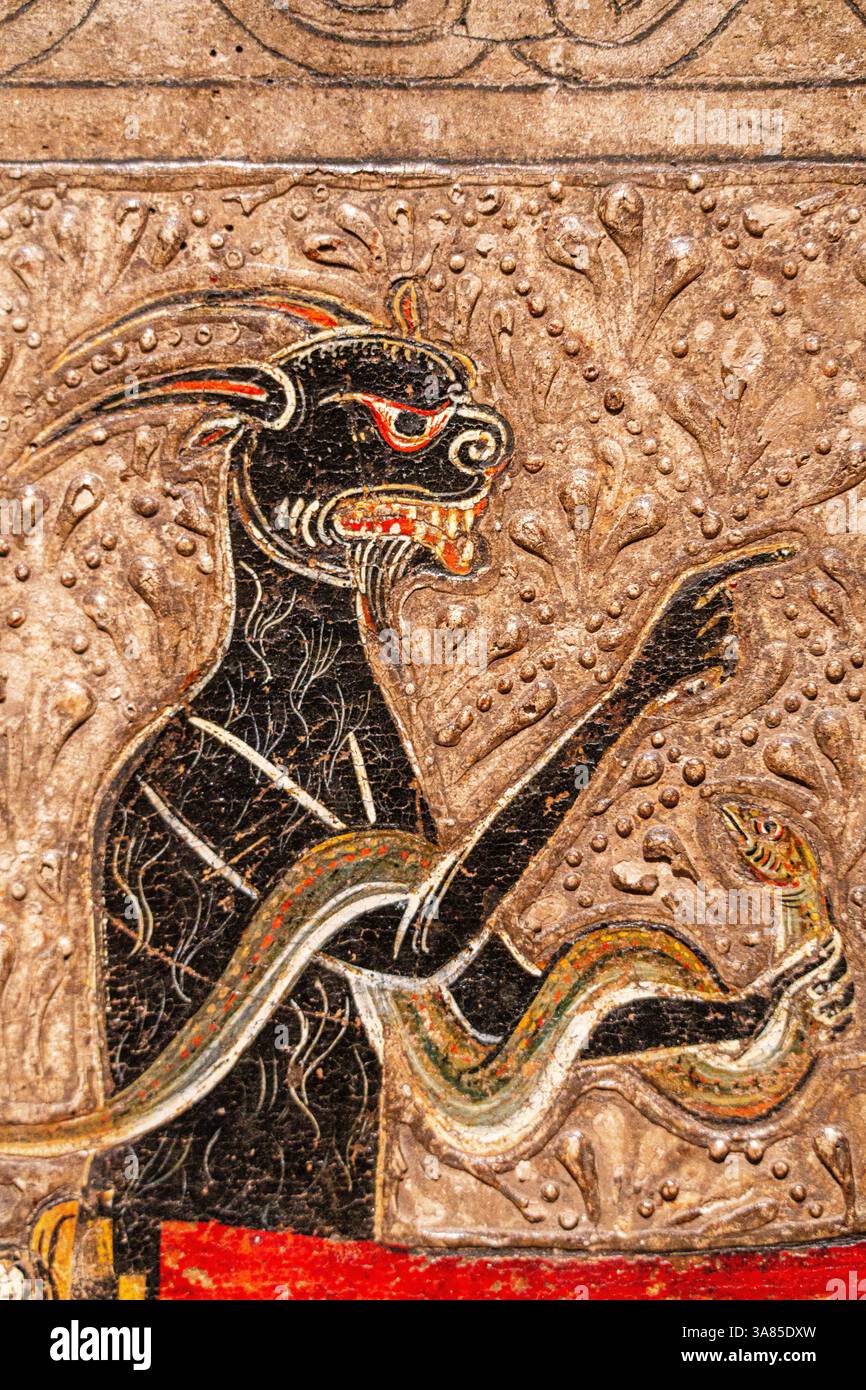 devil with a snake in his arms, Altar of Ix, 12th century, tempera and ...