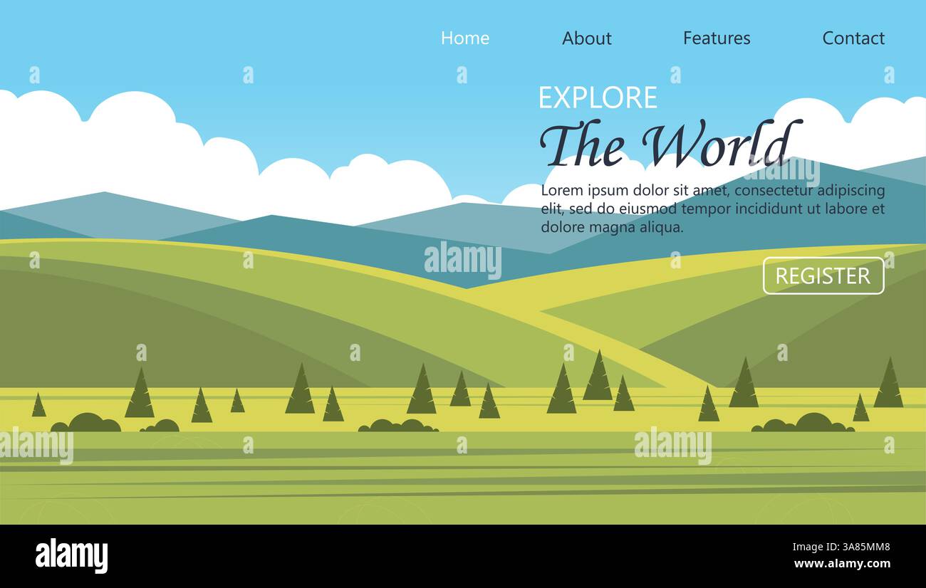 Spring travel advertising background. Summer landscape of nature ...