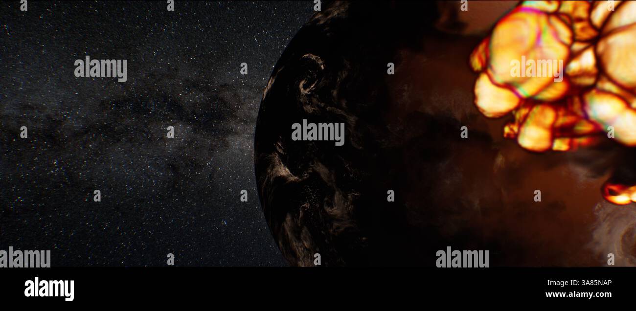 A 3D render of Earth during the late heavy bombardment, with fiery ...