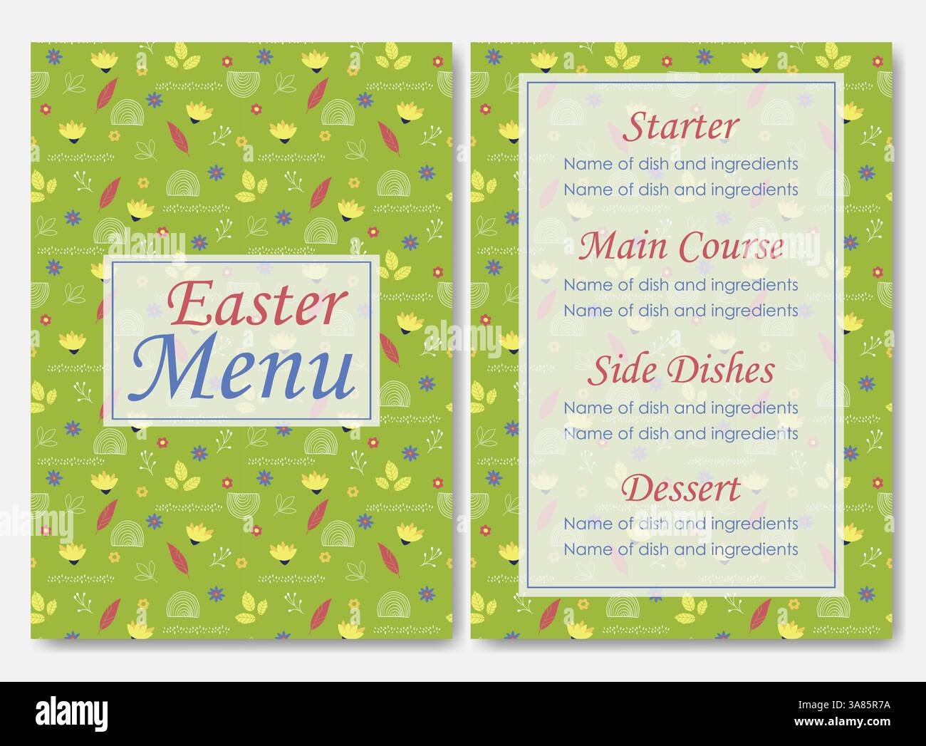 Menu template with floral design. Easter menu template. Floral elegant ...