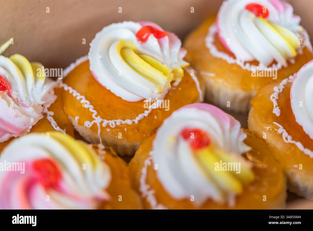 Cake vintage Thai style topped with sugar, cream and jam is a ancient ...