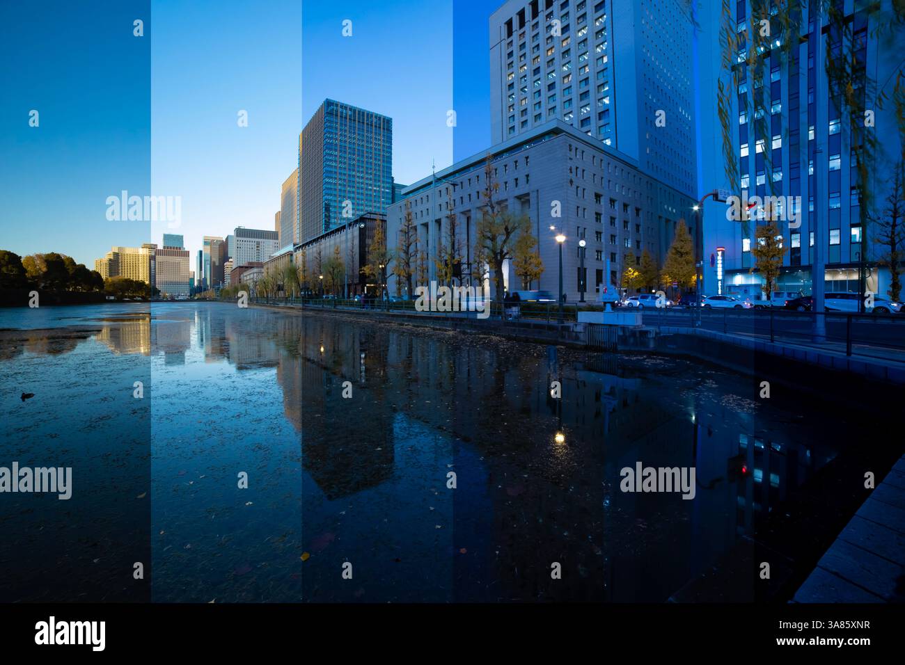 A sliced time lapse photography of traffic jam at the gingko tree ...