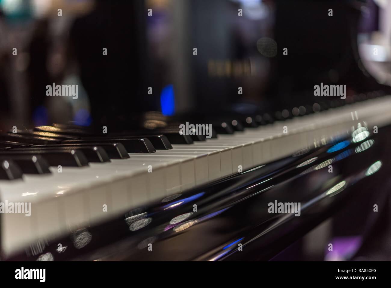 Piano keys on black classical grand piano play a classic song Stock ...