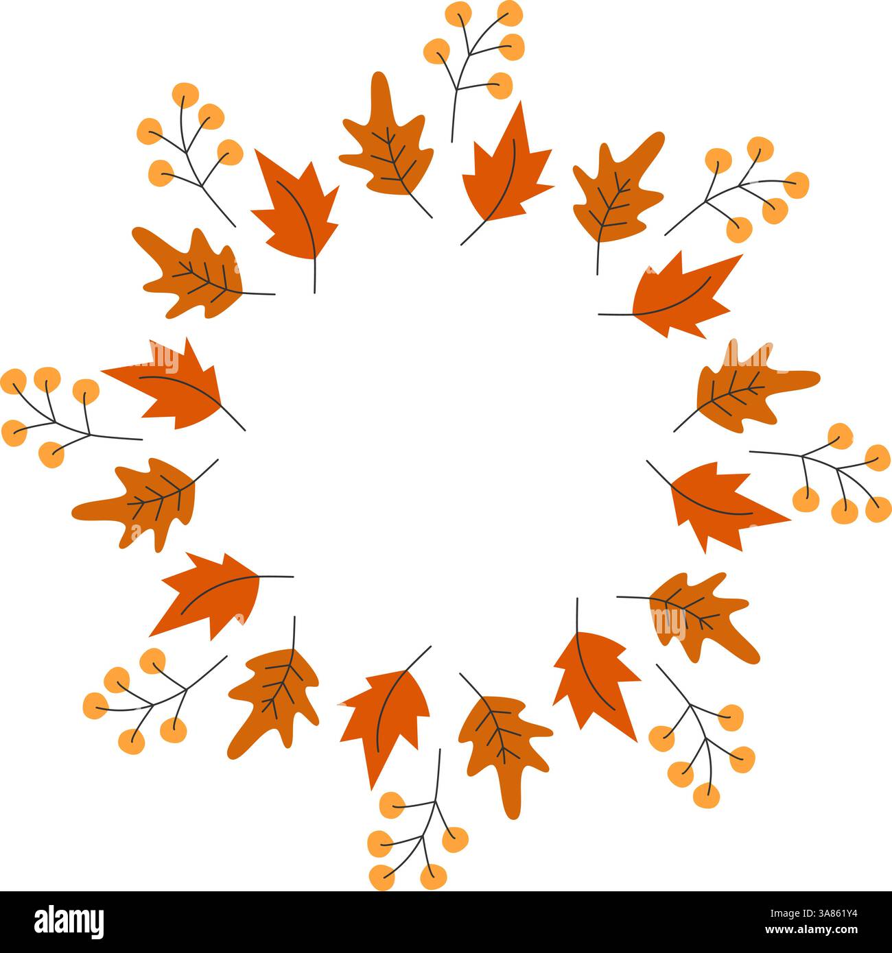 Autumn leaves Circular Frame border in trendy fall shades. Greeting ...
