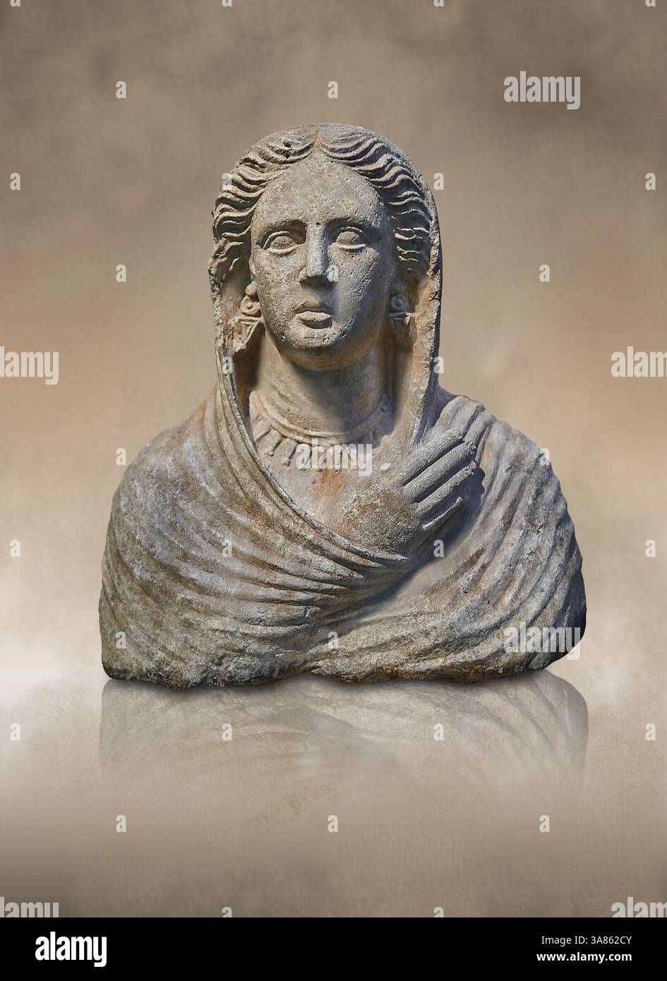 Roman limestone Hellenistic style portrait funerary bust of a veiled ...