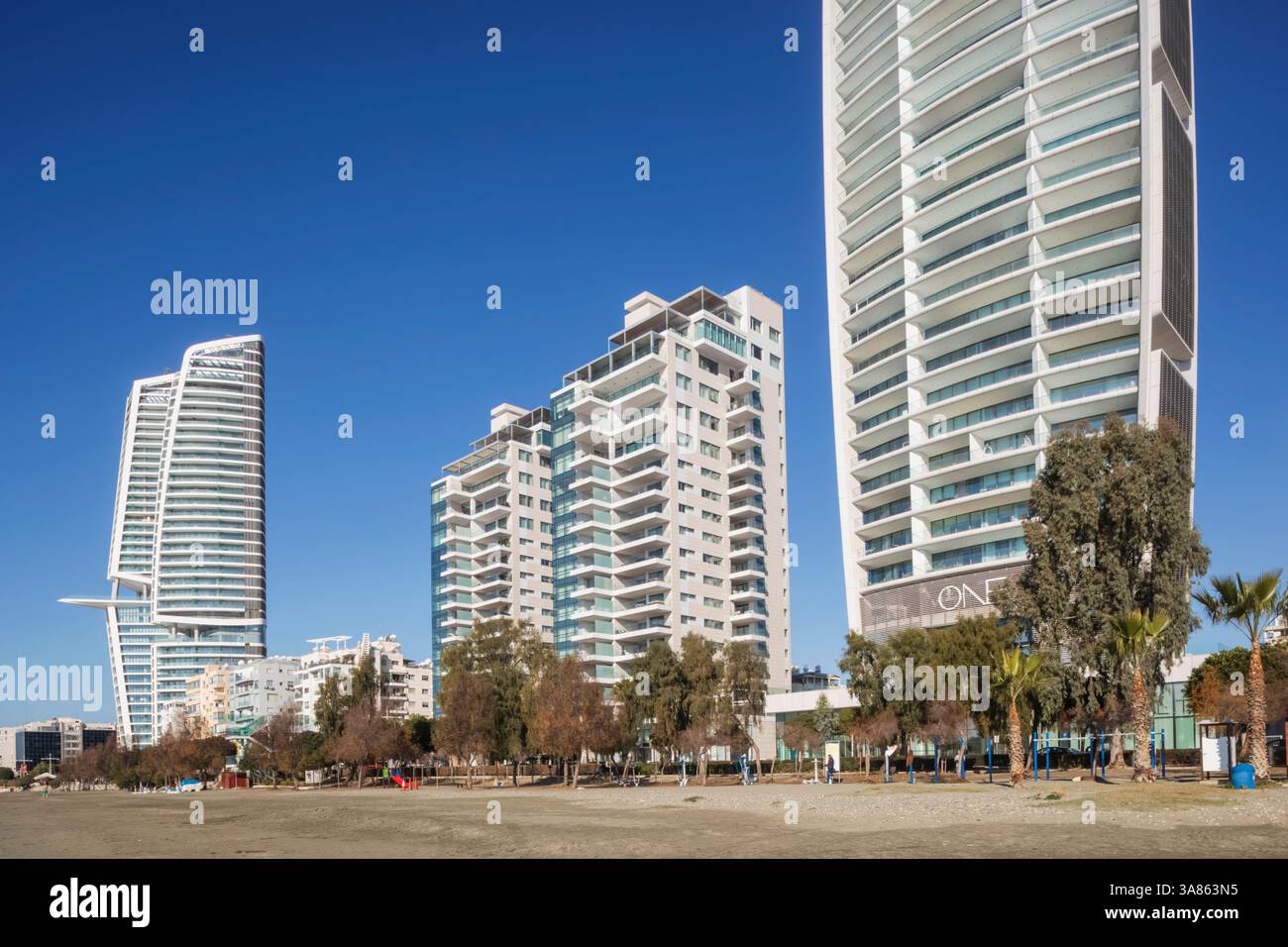 Cyprus, Limassol (Lemesos), Beach and Modern High-rise Buildings Stock ...