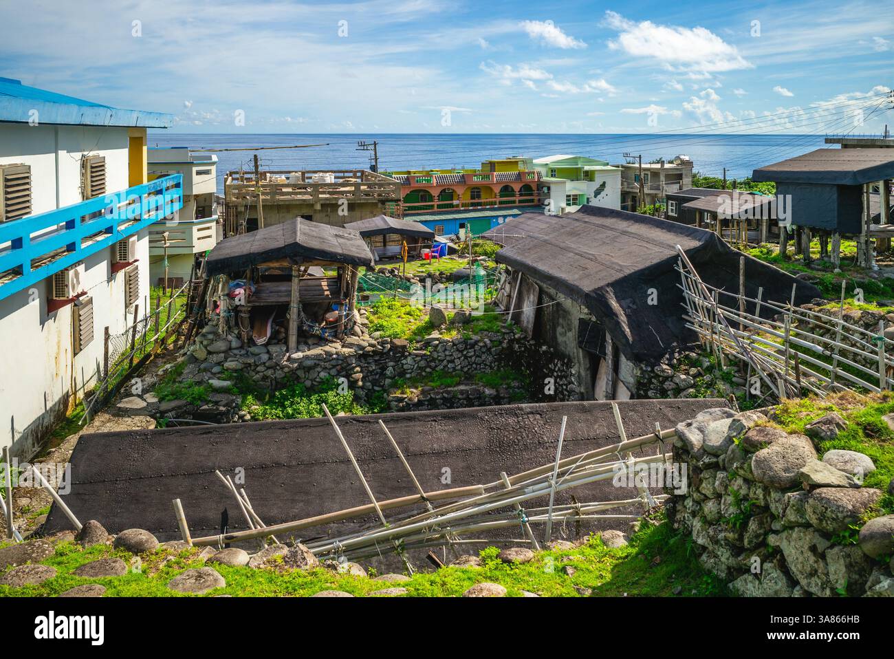 Traditional Tao residence, semi basement house in Lanyu, Taiwan Stock ...