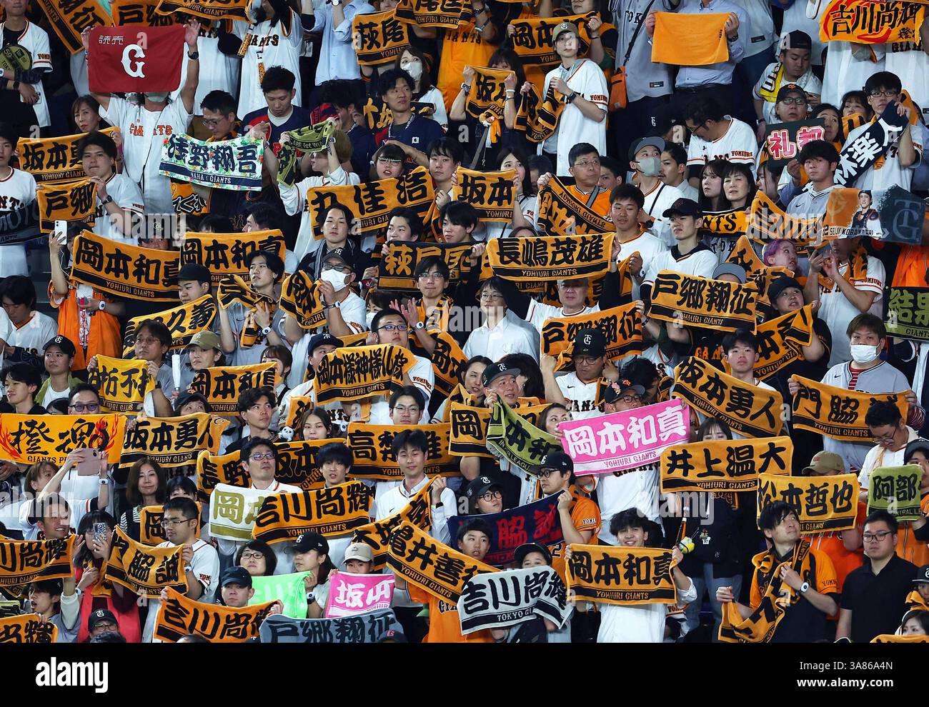 Baseball fans watch the season-opening game of Nihon professional baseball (NPB) between the ...
