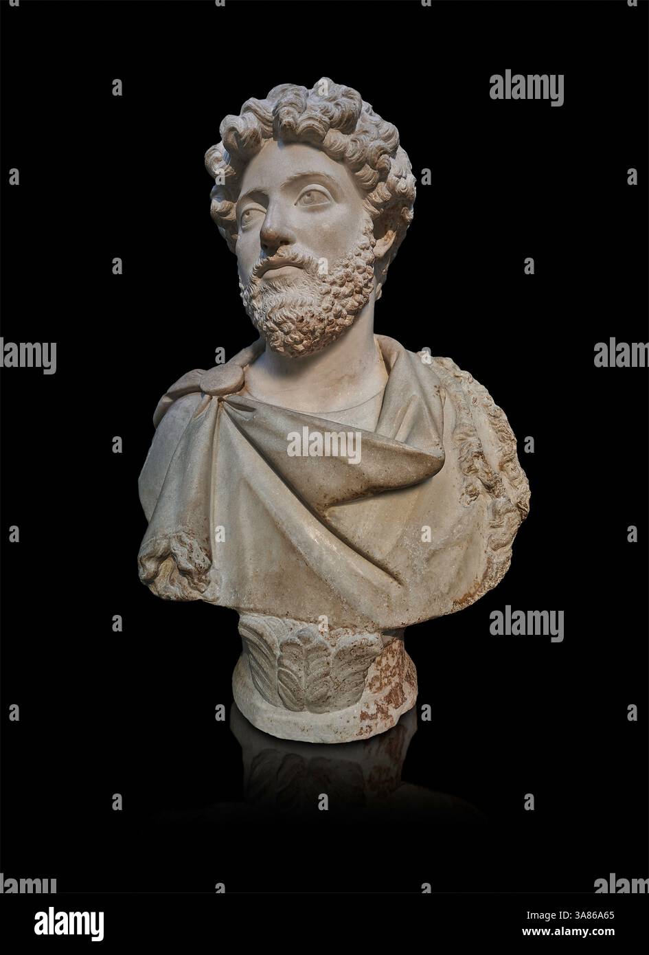 Roman marble bust of the emperor Marcus Aurelius in a fringed cloak ...
