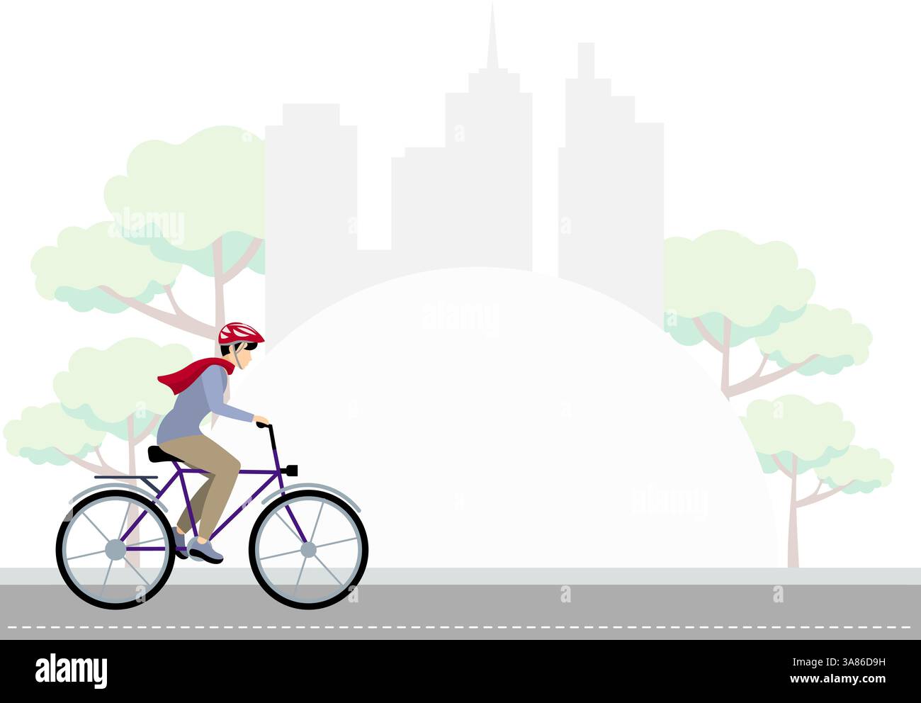 Vector people. Male character. Man on a bicycle against the backdrop of ...