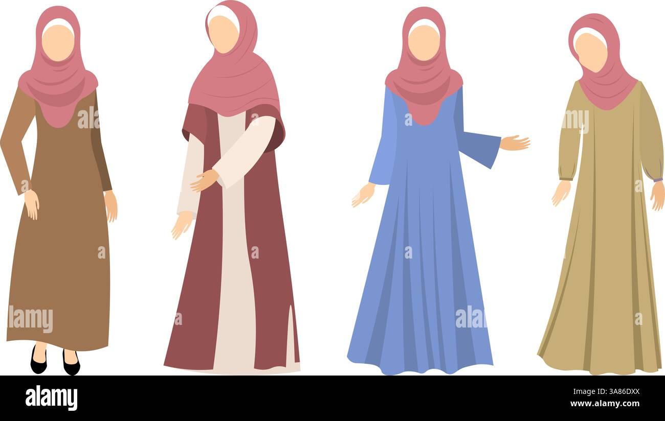 Muslim woman in hijab. Different color dresses on different women ...