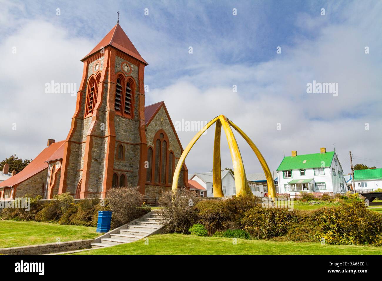 View of the Anglican Cathedral in Stanley, the capital and only city in ...