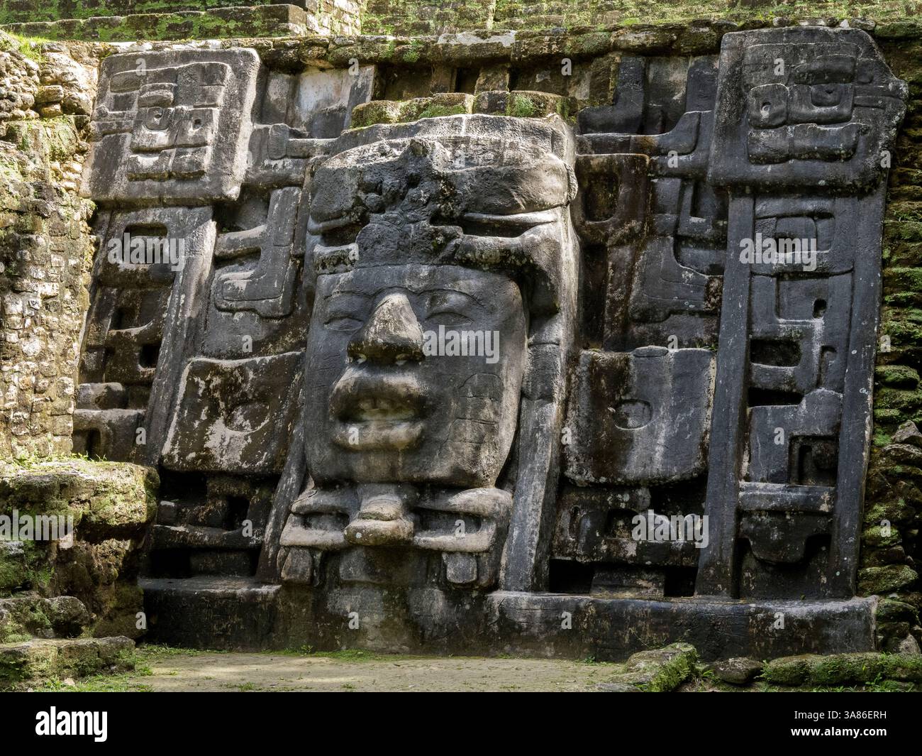 The Mask Temple at the Mesoamerican archaeological site of Lamanai ...