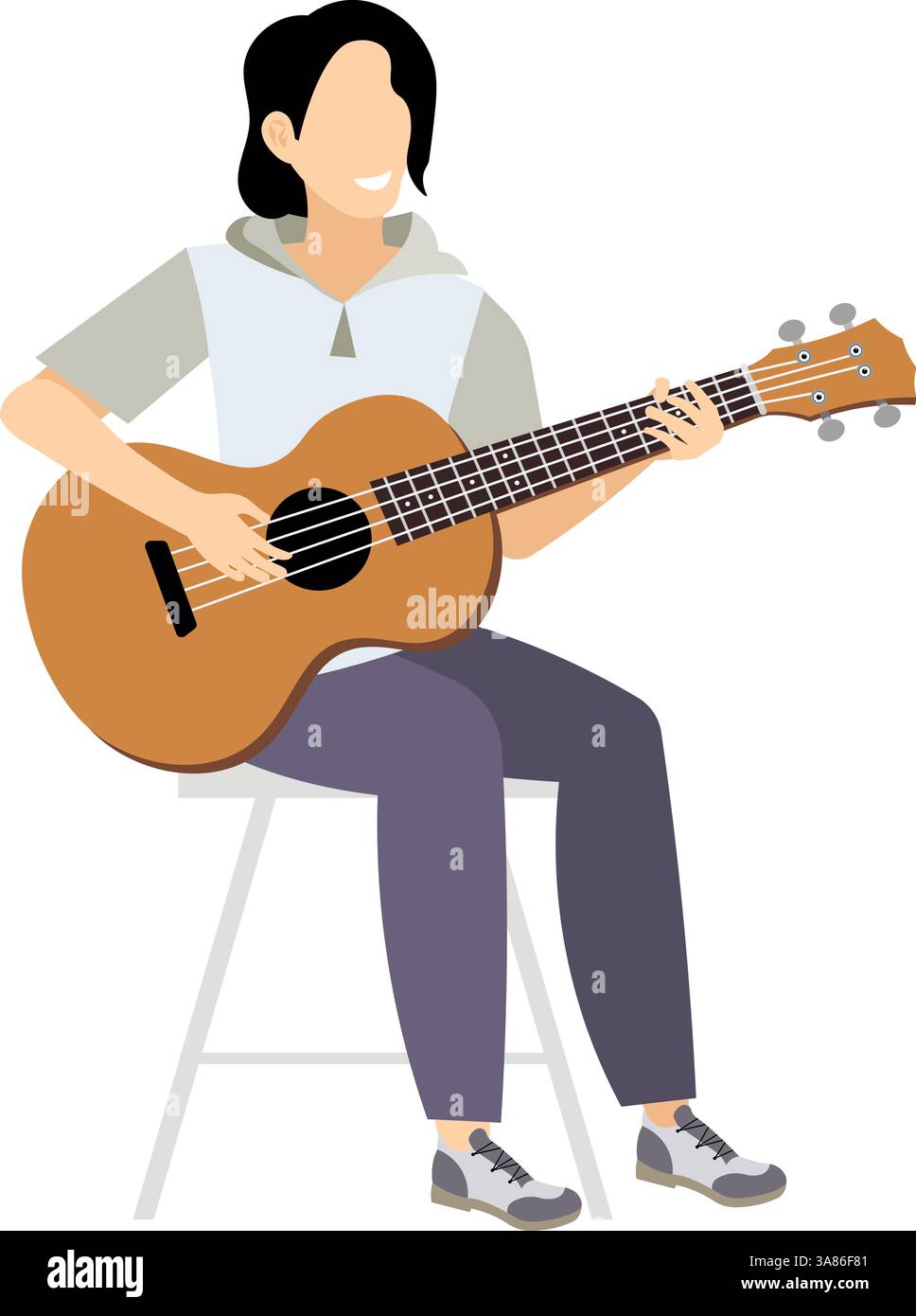 Vector people. Playing acoustic guitar. A female guitarist sits on a ...
