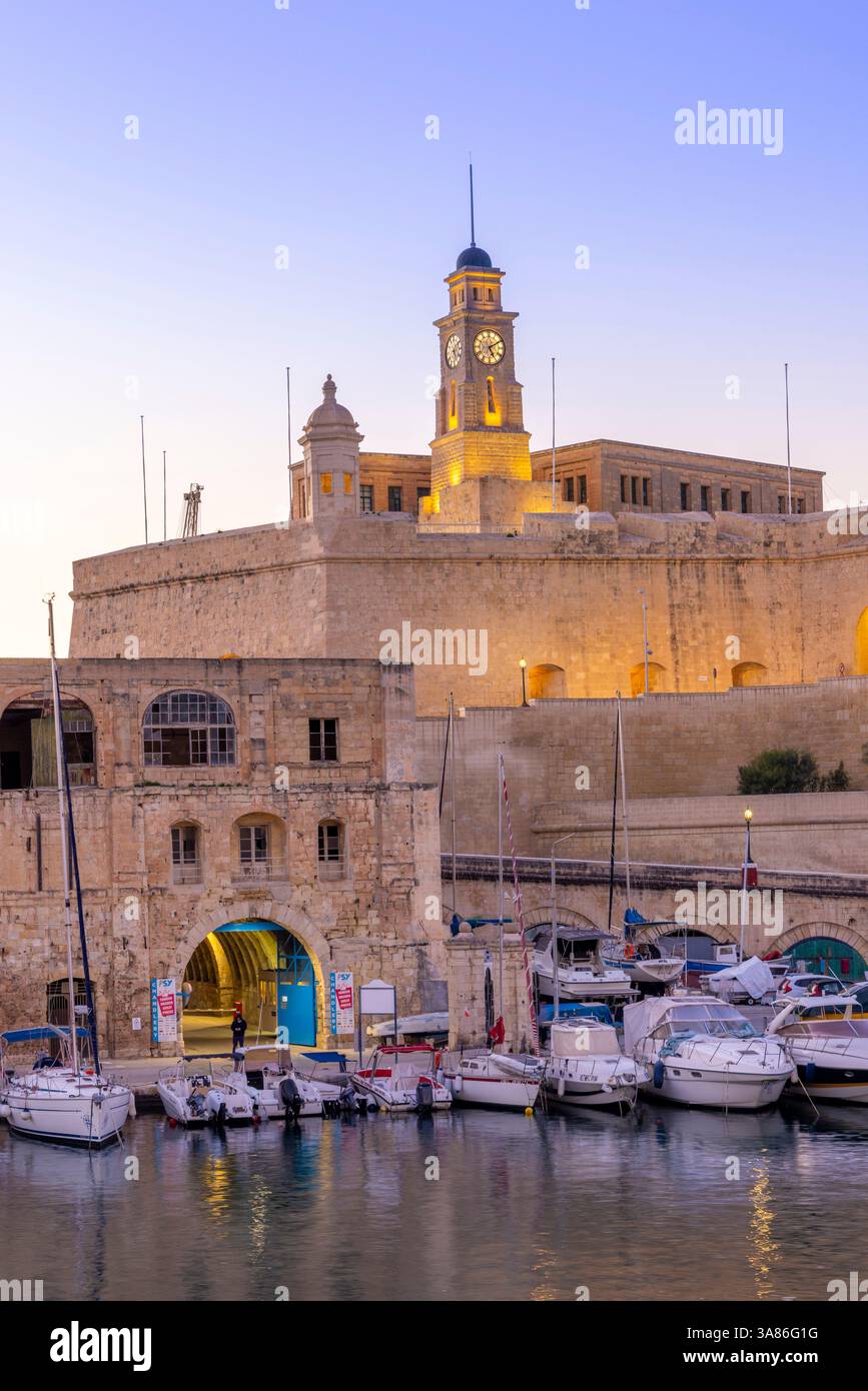 The Old Dock Buildings at Bormla Waterfront with Fort St. Michael Clock ...