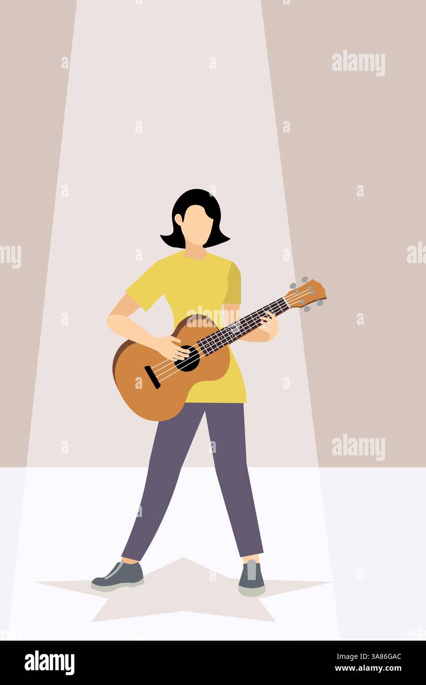 Vector people. Playing acoustic guitar. A girl with a guitar plays ...