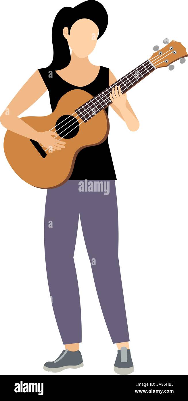 Vector people. Playing acoustic guitar. A girl in a T-shirt plays the ...