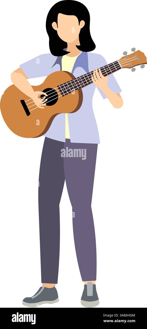 Vector people. Playing acoustic guitar. The girl plays the guitar ...