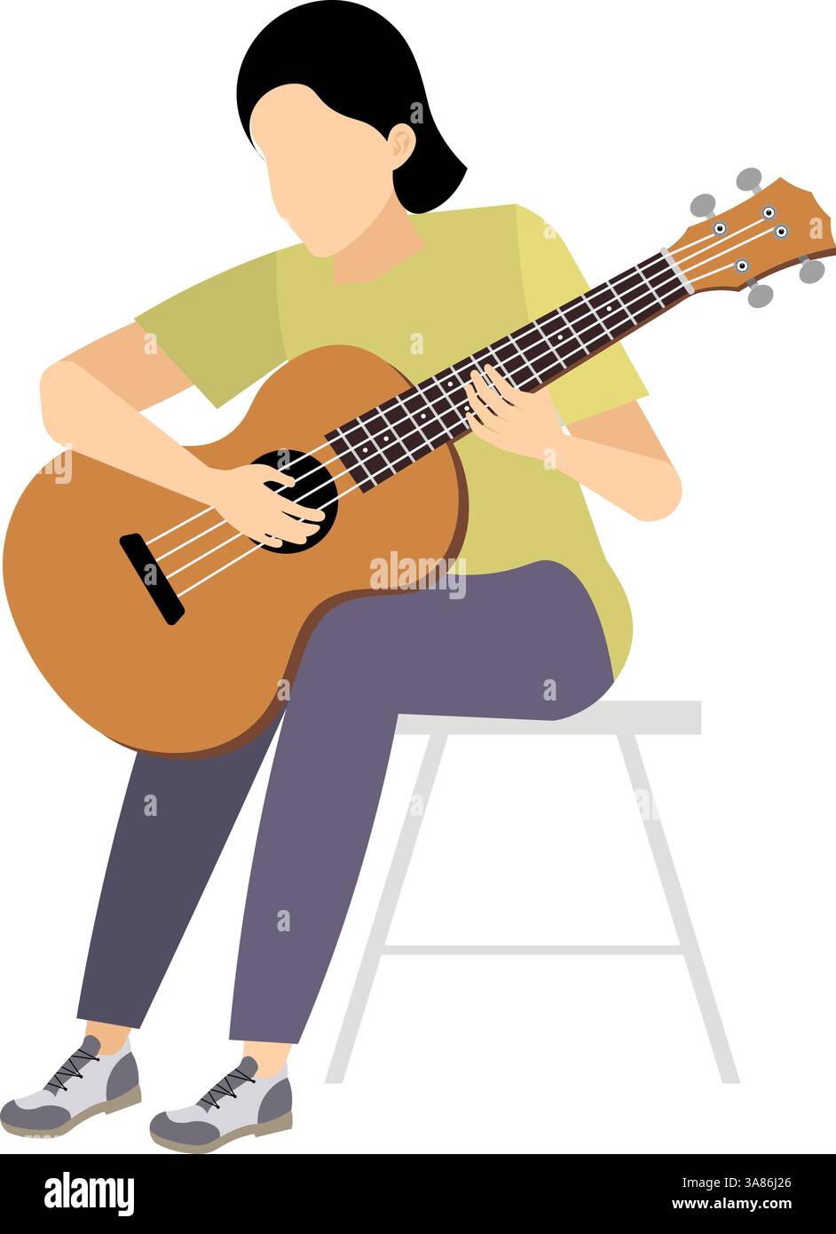 Vector people. Playing acoustic guitar. A woman sits on a chair and ...
