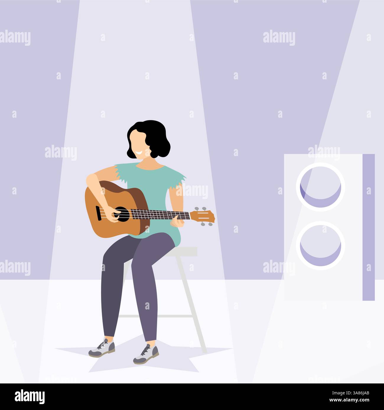 Vector people. Playing acoustic guitar. A girl sits with a guitar on ...