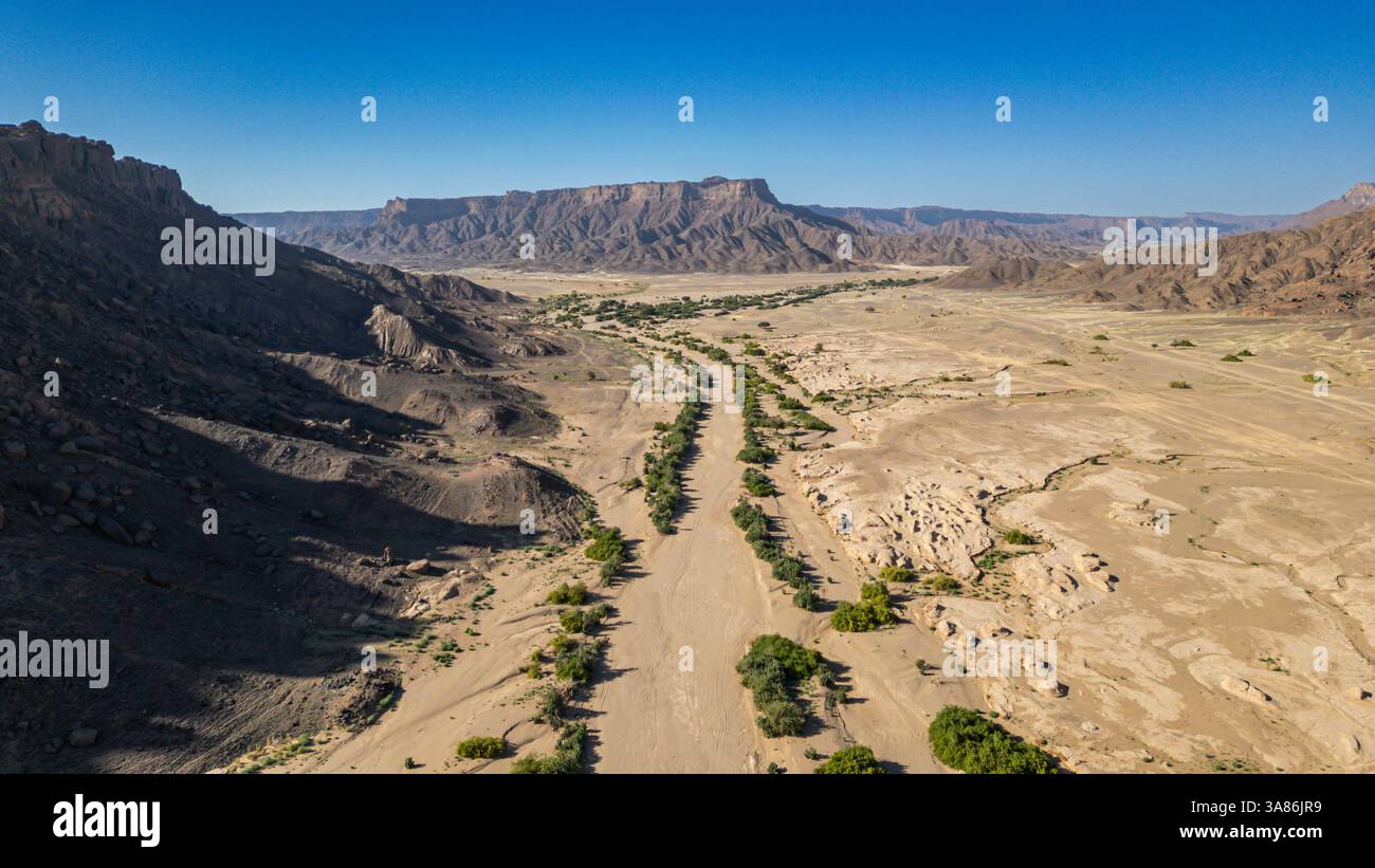 Aerial of the rocky mountains around Zouar, Tibesti Mountains, Chad ...