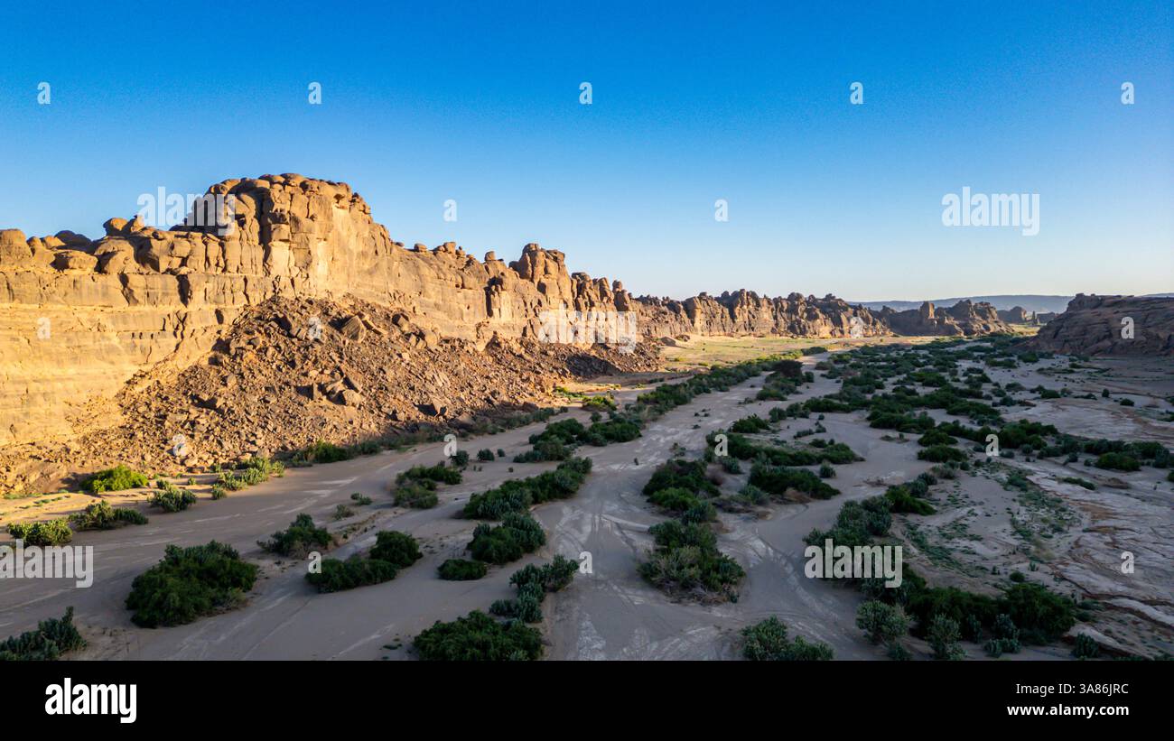 Aerial of the rocky mountains around Zouar, Tibesti Mountains, Chad ...