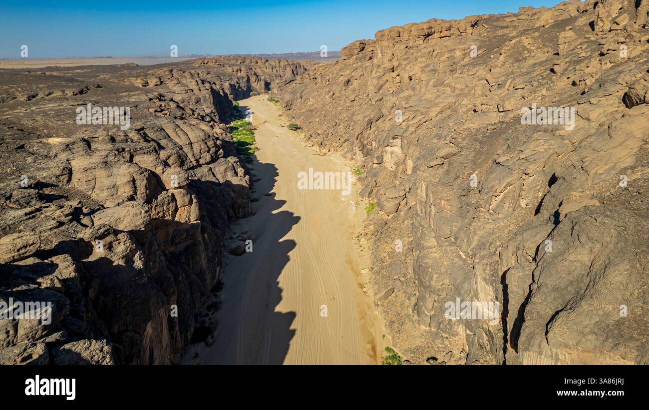 Aerial of the rocky mountains around Zouar, Tibesti Mountains, Chad ...