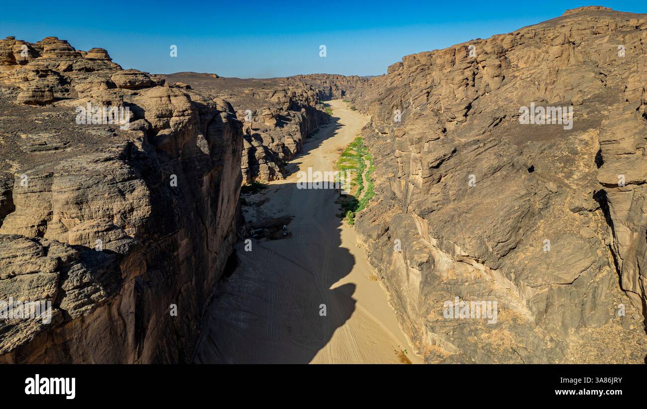 Aerial of the rocky mountains around Zouar, Tibesti Mountains, Chad ...