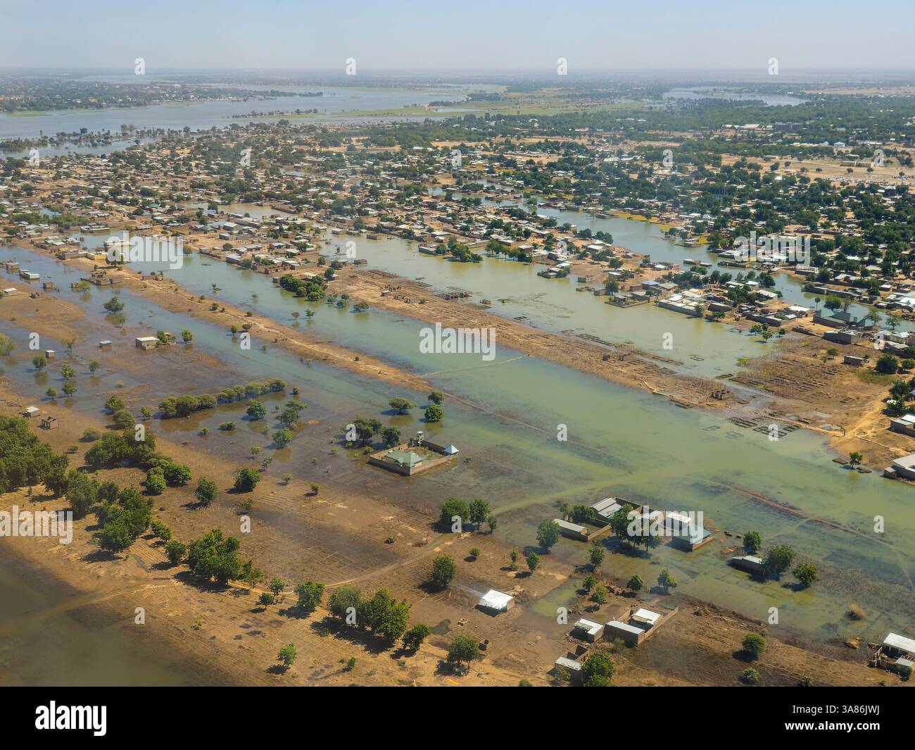 Aerial of N´Djamena, capital of Chad and the Chari River, Chad Stock ...