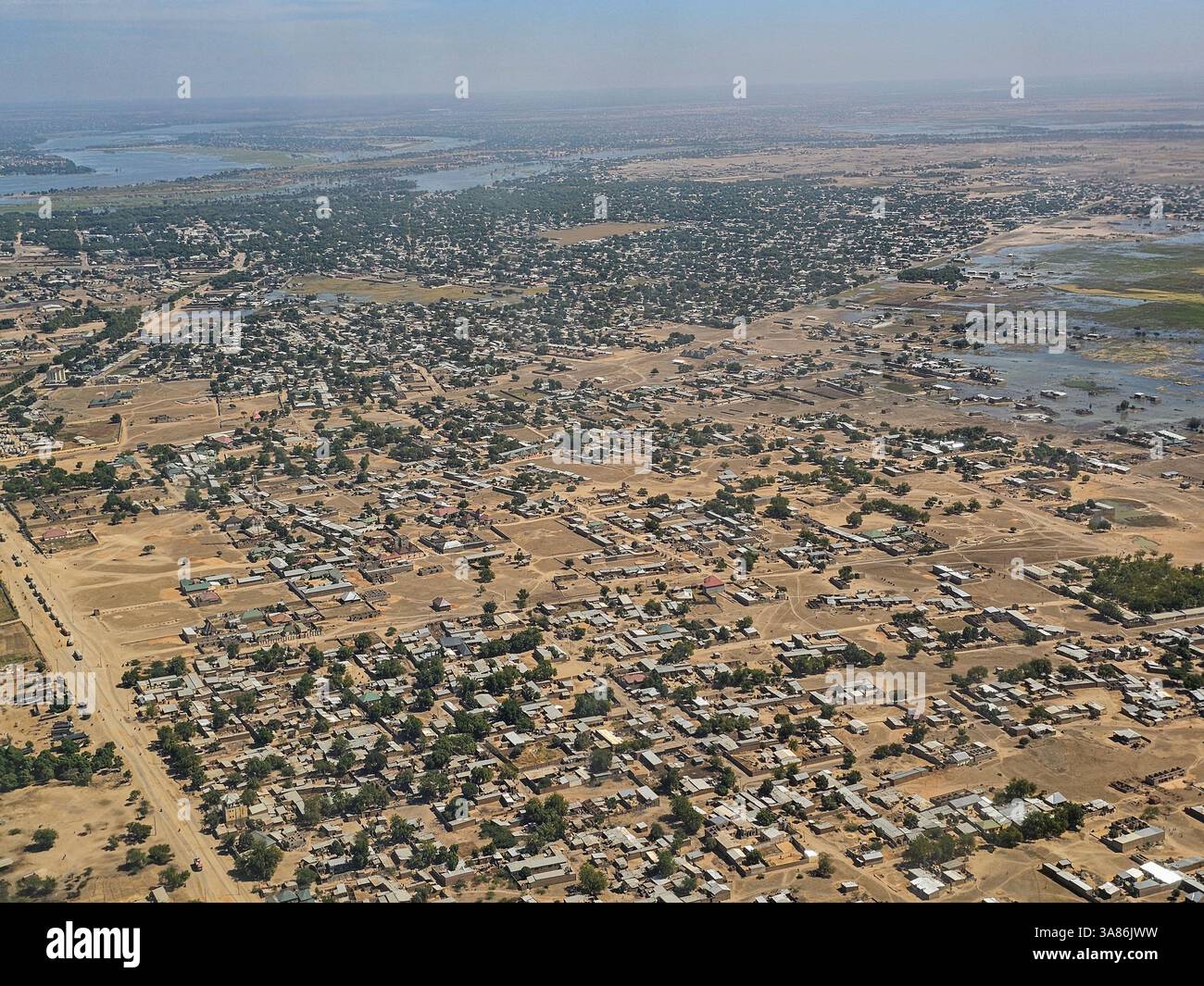 Aerial of N´Djamena, capital of Chad and the Chari River, Chad Stock ...