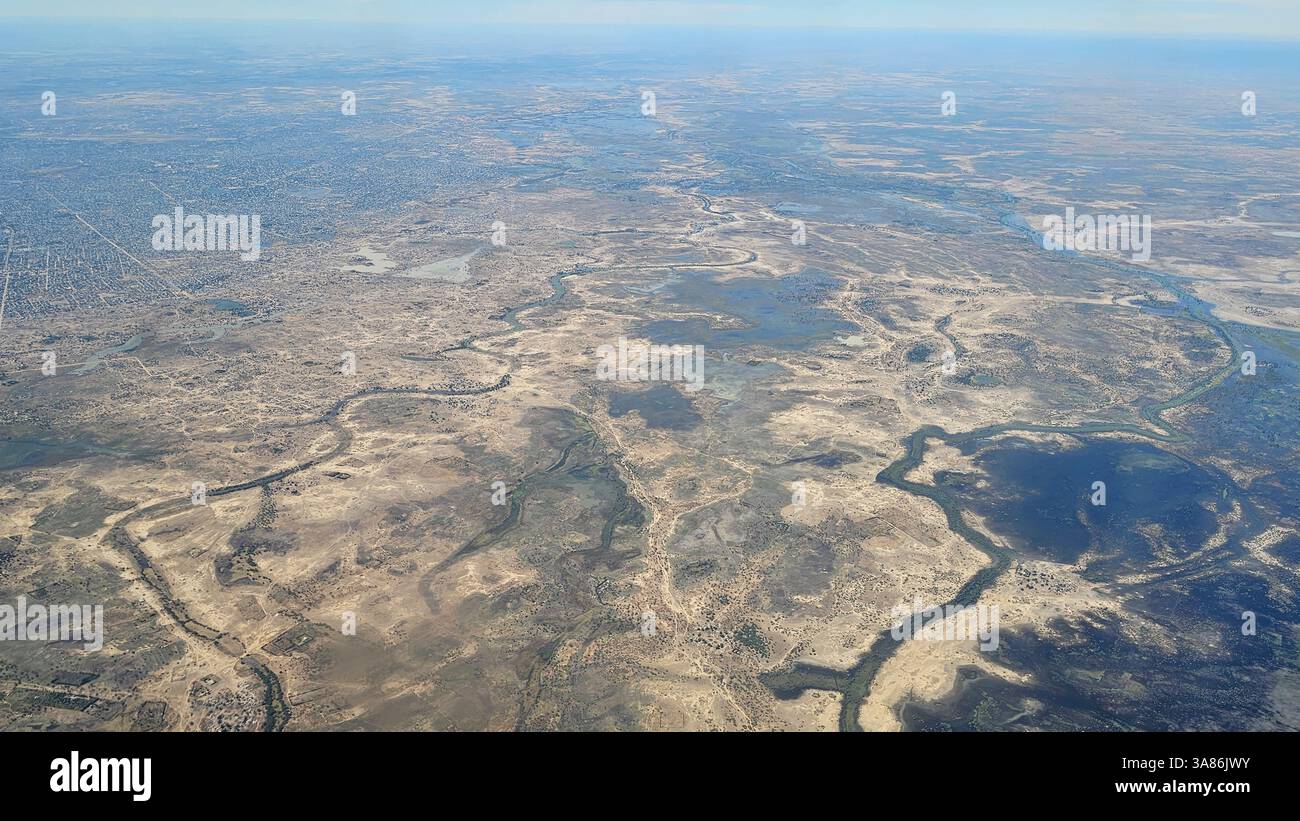 Aerial of N´Djamena, capital of Chad and the Chari River, Chad Stock ...