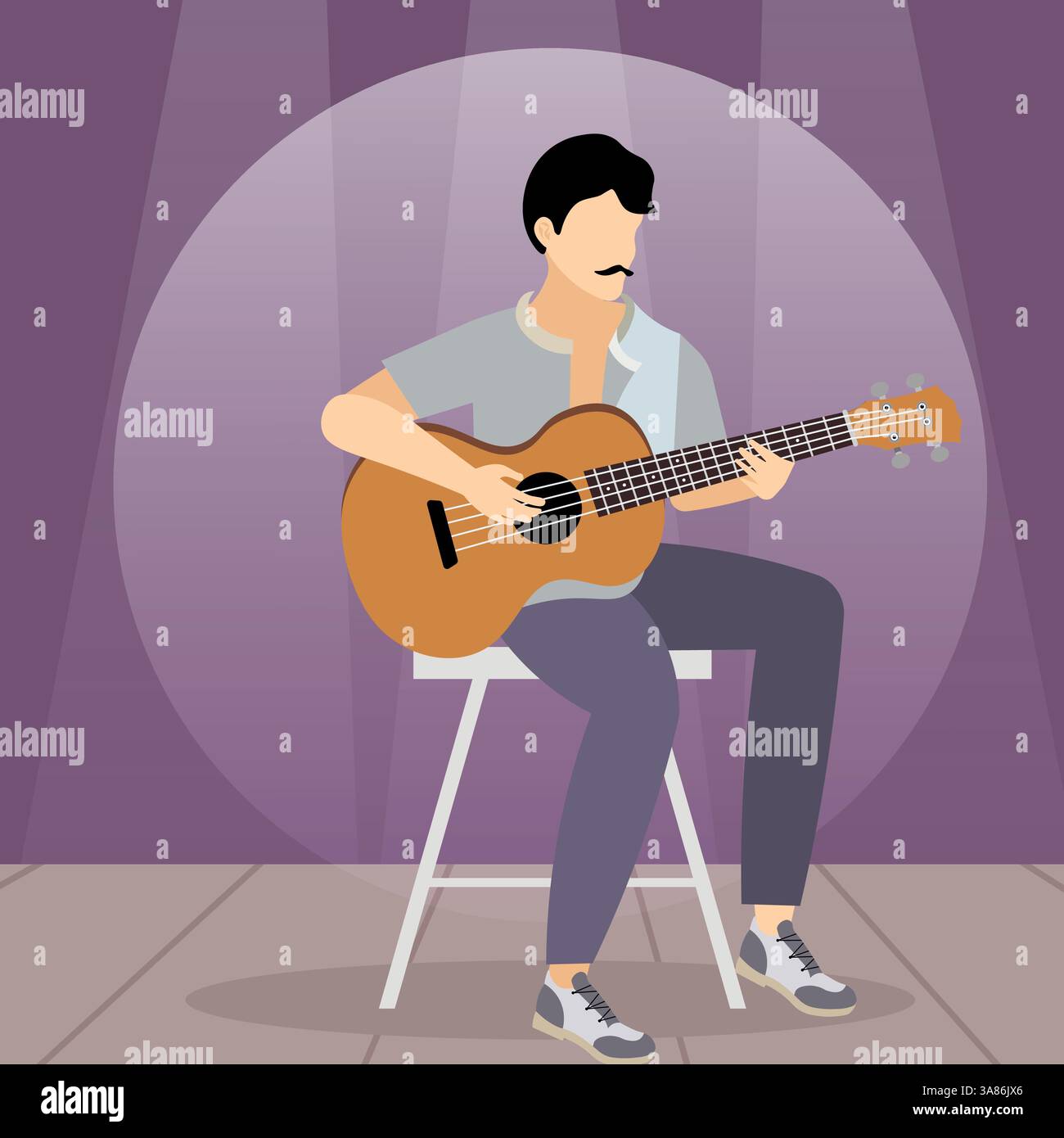 Vector people. Playing acoustic guitar. A male guitarist performs on ...