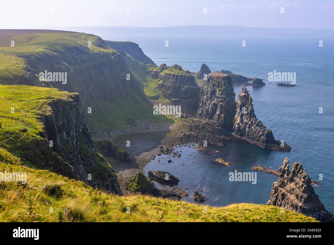 Basalt columns and sea cliffs, Rathlin Island, County Antrim, Ulster ...