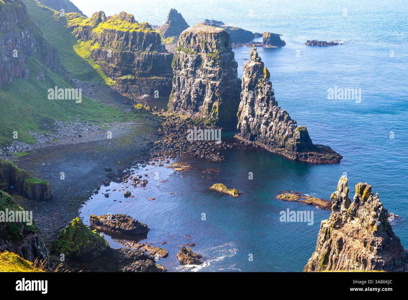 Basalt columns and sea cliffs, Rathlin Island, County Antrim, Ulster ...