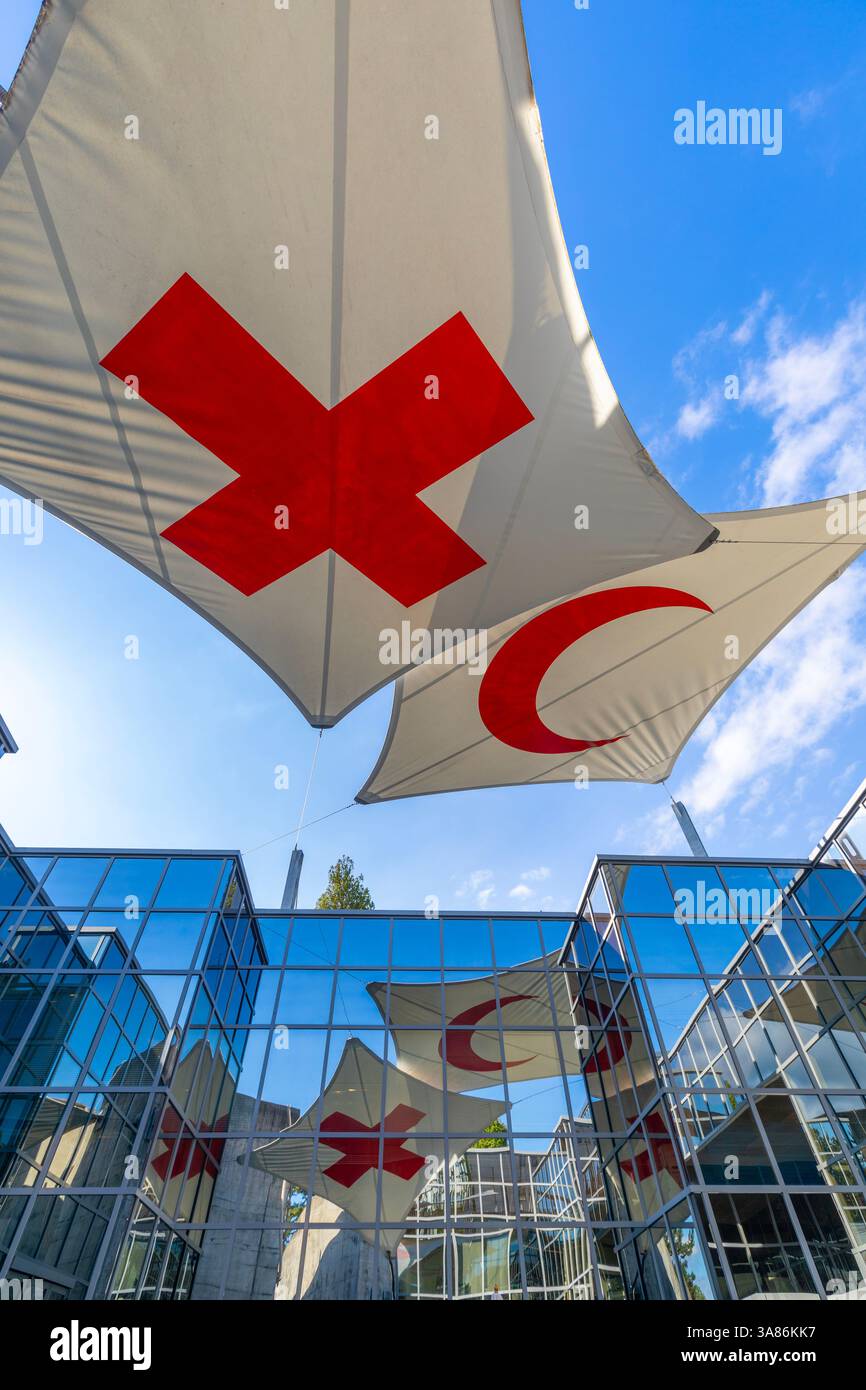 Red Cross and Red Crescent flags, Geneva, Switzerland Stock Photo - Alamy