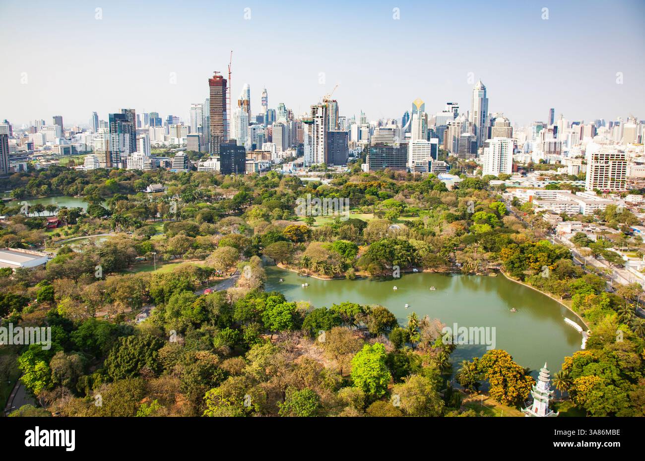 High buildings panorama of downtown of Bangkok City and Lumpini Park, Bangkok, Thailand Stock ...