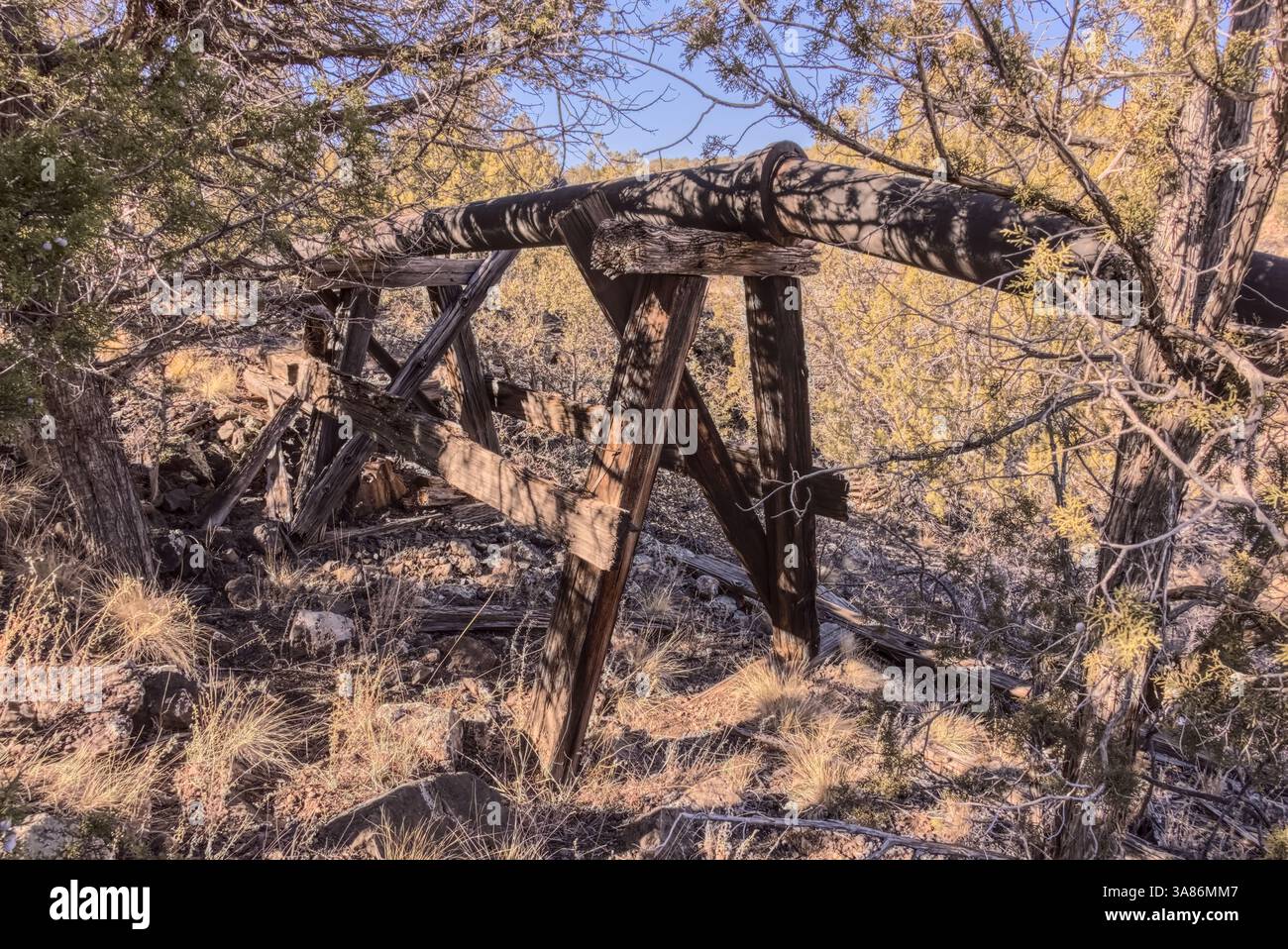 Old water pipe, Johnson Canyon between Bainbridge Steel and Stone Dams ...