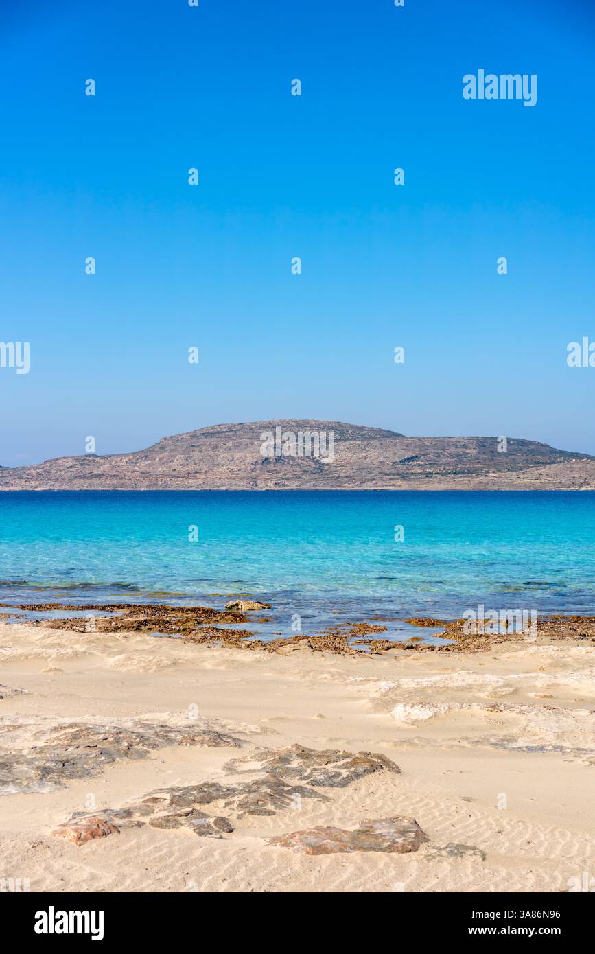 Simos beach with turquoise water, Elafonisos island, Greece Stock Photo ...