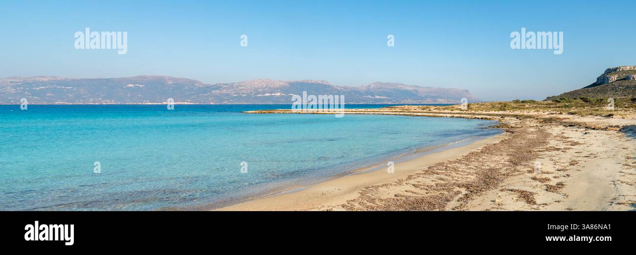 Lefki beach with turquoise water, Elafonisos island, Greece Stock Photo ...