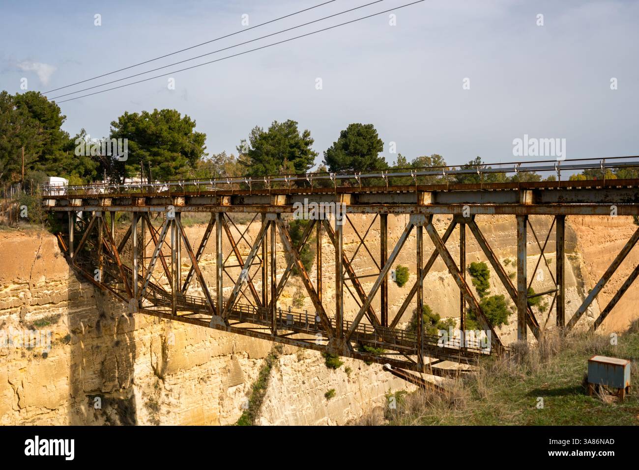 Metallic bridge crossing the Corinth Canal connecting the Gulf of ...