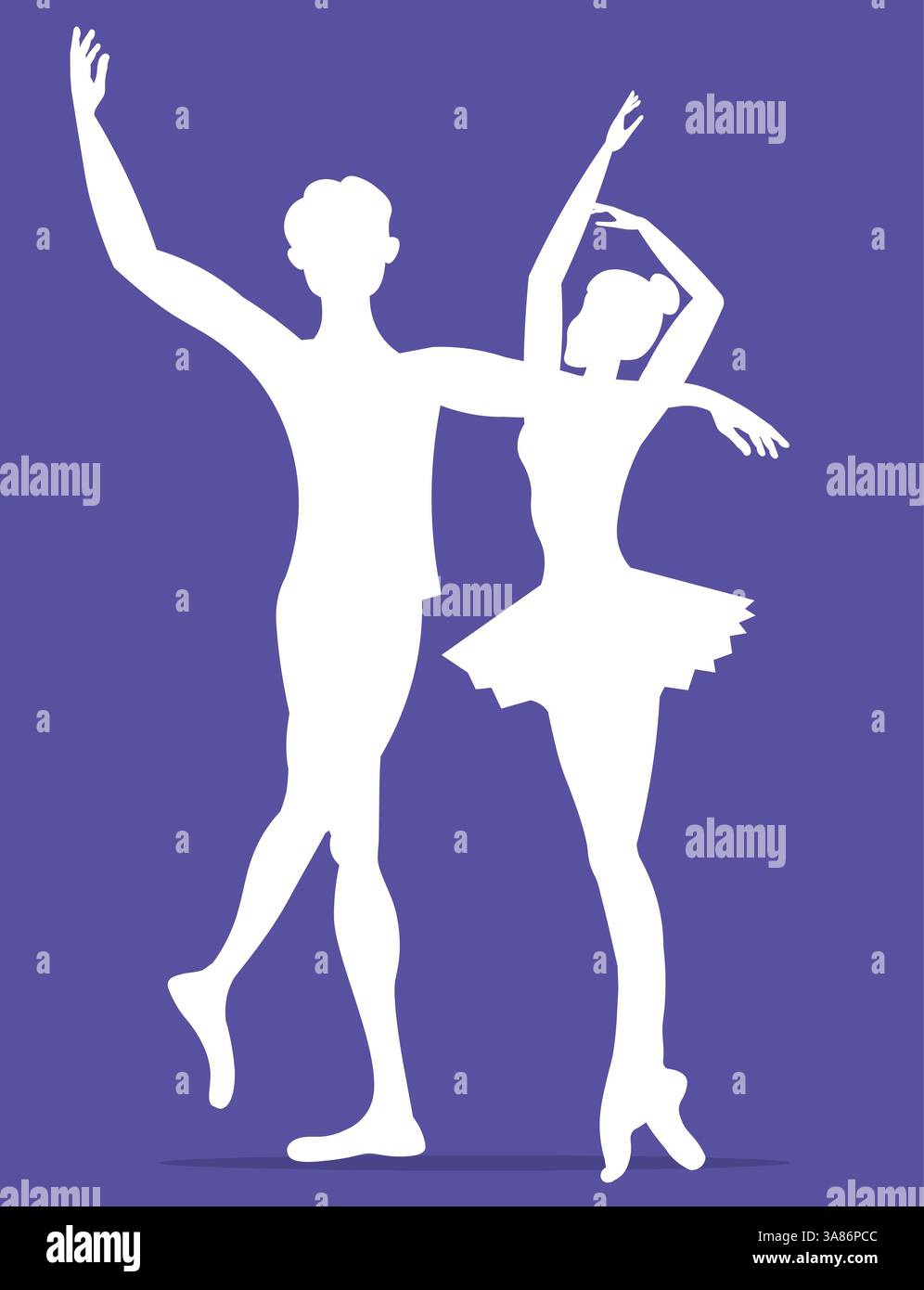 Vector people.Ballet dancers icon. White silhouette of a ballet couple ...